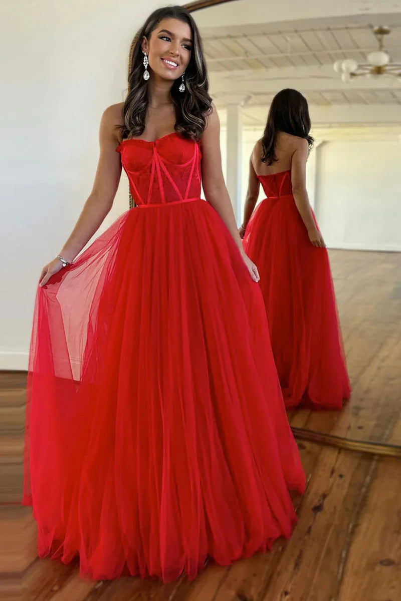Chic Tulle A-Line Sweetheart Strapless Sheer Empire Prom Dress | Joyofdress