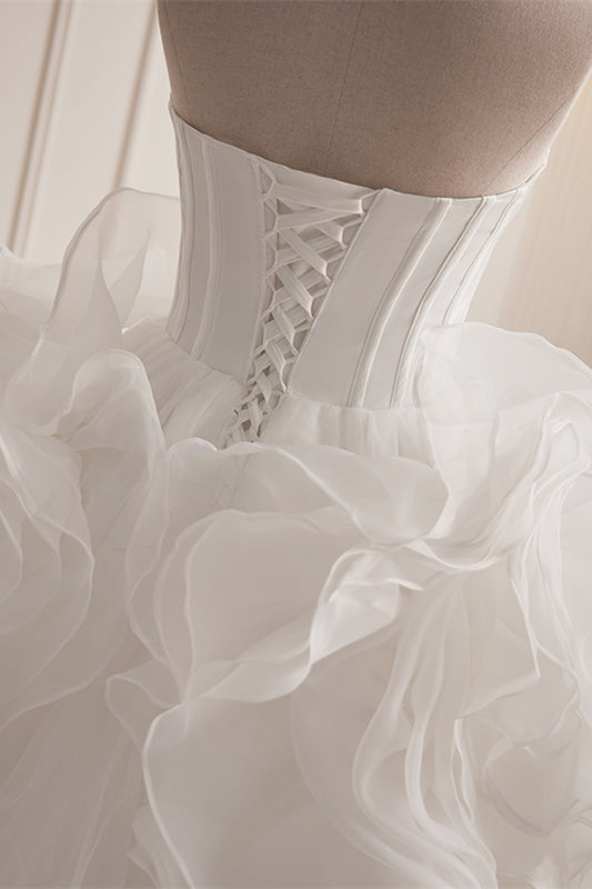 White Strapless Ruffle Layers A-line Tulle Long Prom Dress – Joyofdress