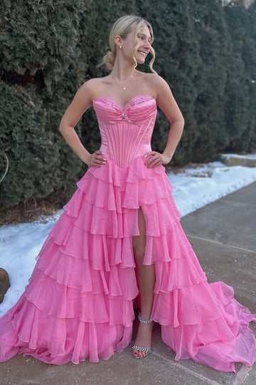 sweetheart strapless two tone tiered party prom dress with slit $ 179 ...